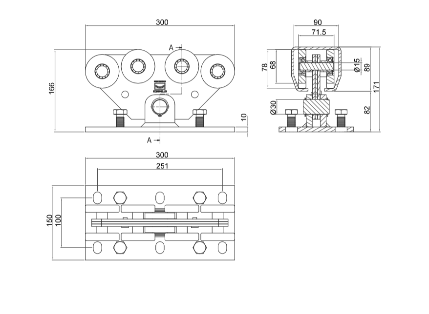 COMUNELLO Bīdāmo vārtu furnitūras komplekts PICCOLO CGS 250/8 650kg ...