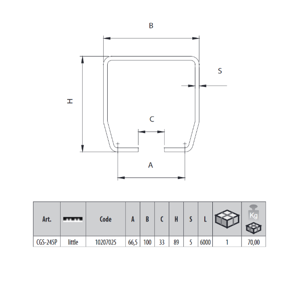 COMUNELLO Bīdāmo vārtu profils/sliede PICCOLO 245 CGS L6000mm cinkots ...