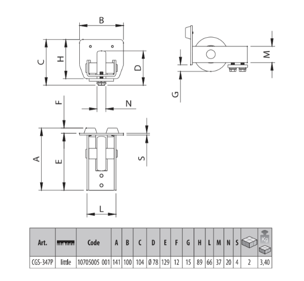 COMUNELLO Bīdāmo vārtu profila vāks ar rulli PICCOLO 347 CGS cinkots ...