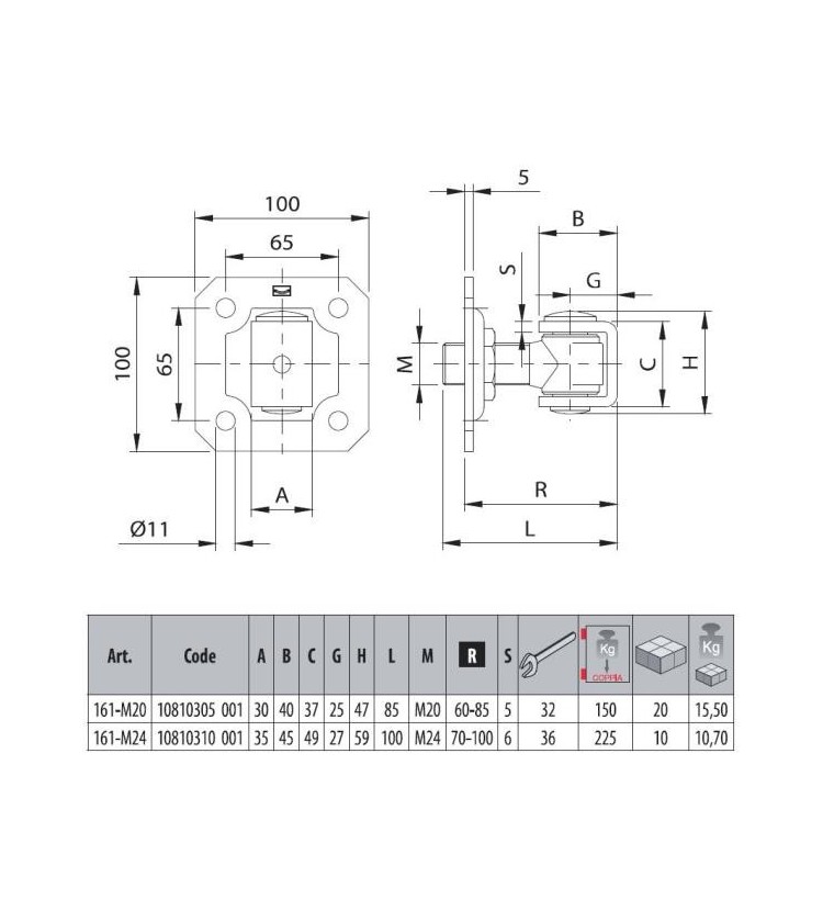 Eņģe 161-M20, cinkota COMUNELLO, Veramiem vārtiem, Vārtu furnitūra ...