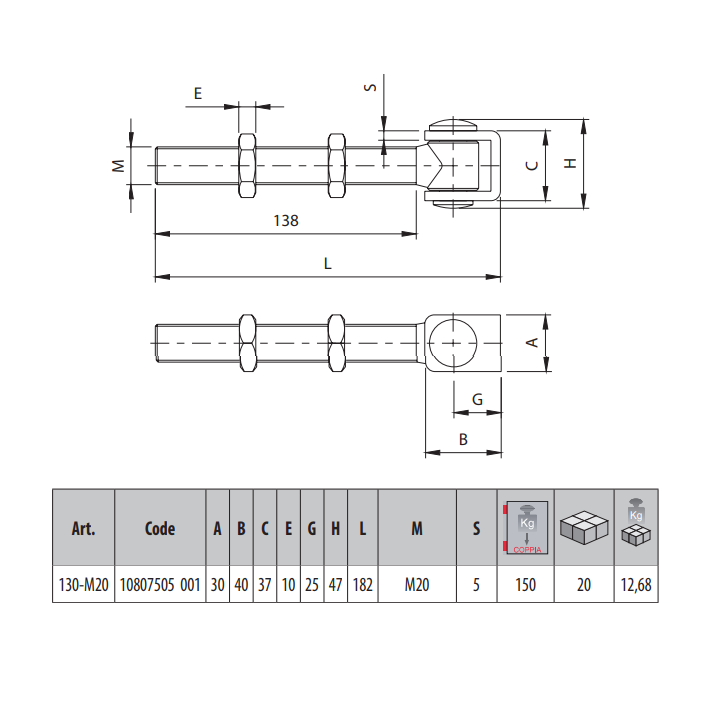 Eņģe 130-M20, cinkota COMUNELLO, Veramiem vārtiem, Vārtu furnitūra ...