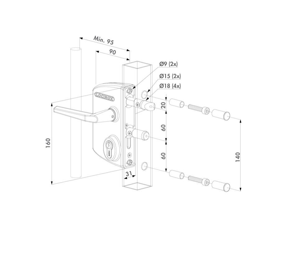 Gājēju veramo vārtiņu slēdzene LOCINOX alumīnija 40/60mm, Slēdzenes ...